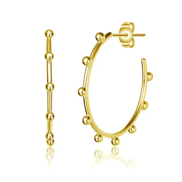 GENEVIVE Rachel Glauber Plated Beaded Open Hoop Earrings - Gold