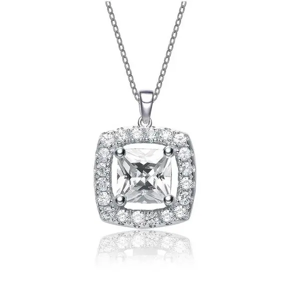 GENEVIVE White / Silver Sterling Silver Cubic Zirconia Square Shape Necklace - White/silver