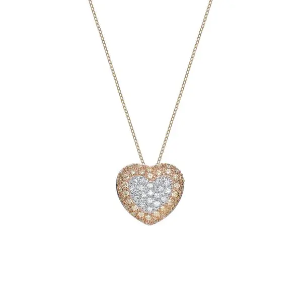 GENEVIVE Sterling Silver Heart Design Pendant Necklace - Gold/white