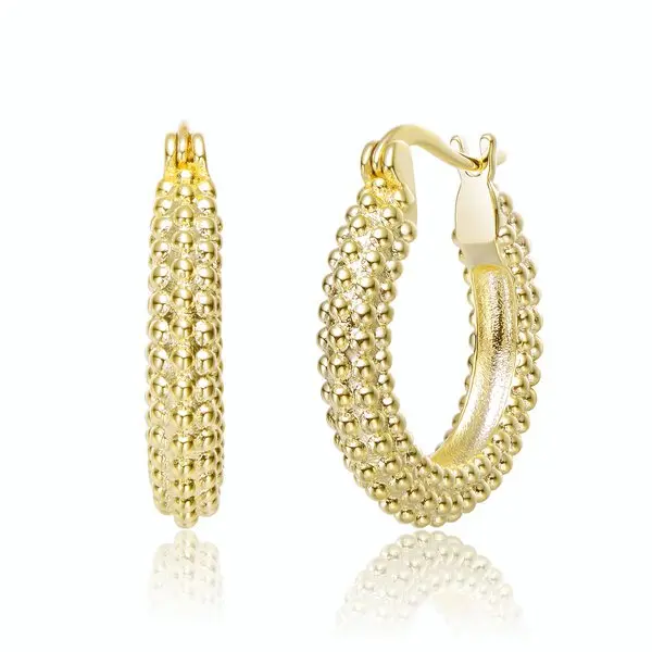 GENEVIVE Colored Ribbed Hoop Earrings - Gold