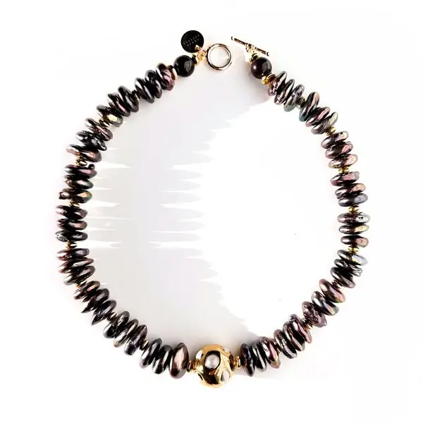 EDGAR NAVARRO JEWELRY Brown / Gold Navarro Mother Of Pearl & Pearl-encrusted Golden Bead Necklace - Brown/gold