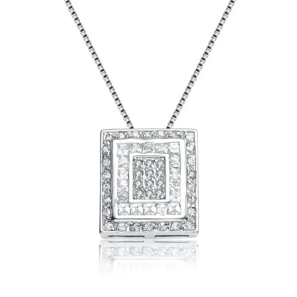 GENEVIVE White / Silver Sterling Silver Cubic Zirconia Double Frame Necklace - White/silver