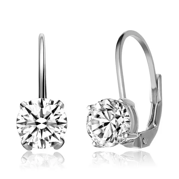 GENEVIVE White / Silver Cz Sterling Silver Cubic Zirconia Classic Leverback Earrings - White/silver