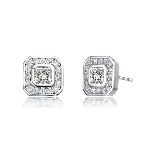 GENEVIVE Rachel Glauber Exclusive Rhodium Plated Cubic Zirconia Square Stud Earrings - White