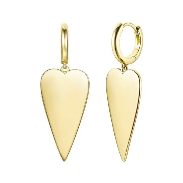 GENEVIVE Plated Elongated Heart Charm Dangle Mini Hoop Earrings - Gold