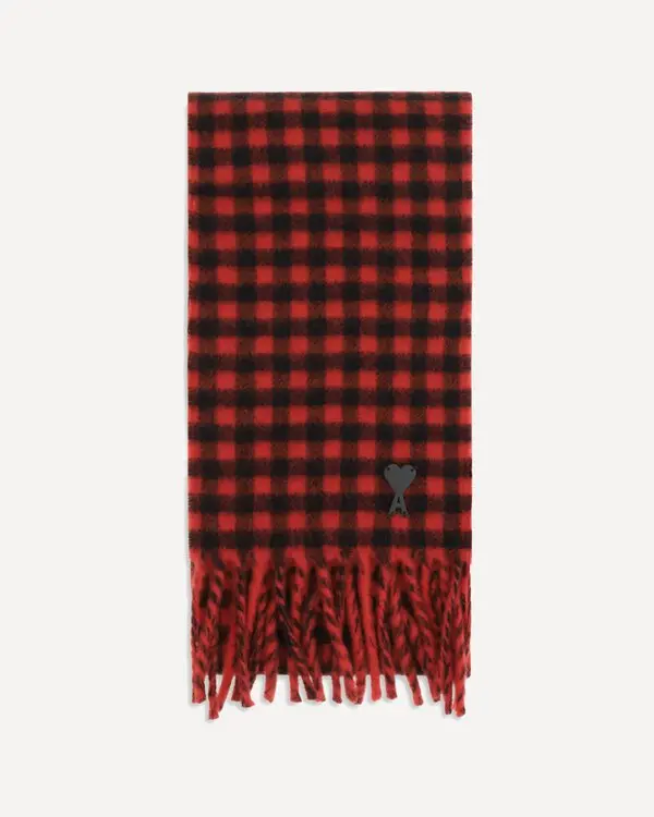 AMI Paris De Coeur Checked Wool Scarf