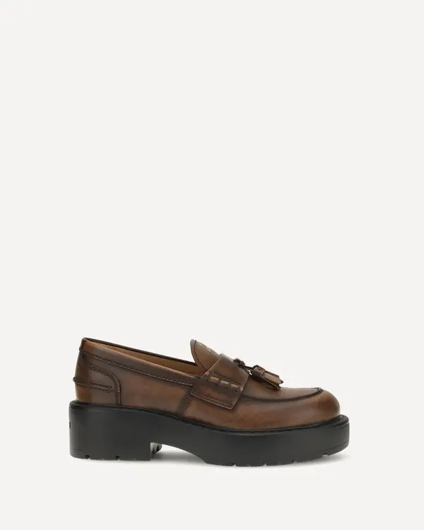 Miu Miu Smooth Leather Tassel Loafers - Brown