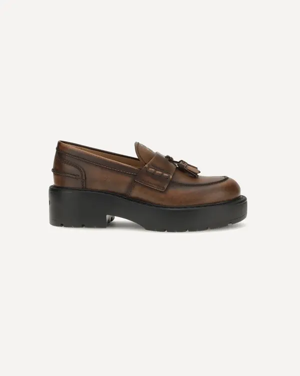 Miu Miu Smooth Leather Tassel Loafers - Brown
