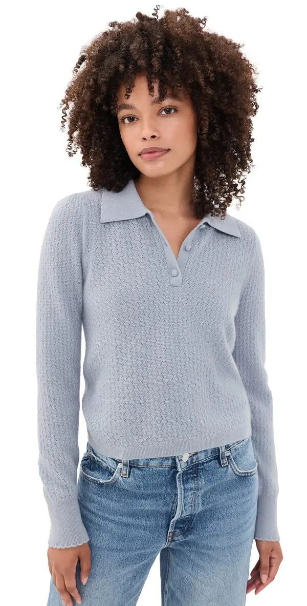 FRAME The Long Sleeve Honeycomb Polo Sweater