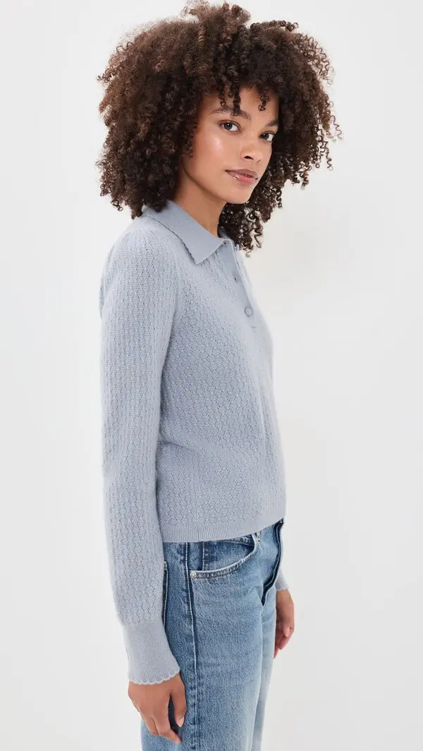 FRAME The Long Sleeve Honeycomb Polo Sweater