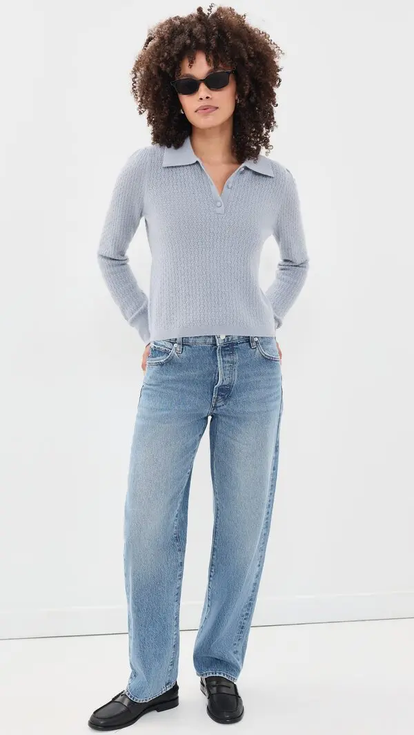 FRAME The Long Sleeve Honeycomb Polo Sweater