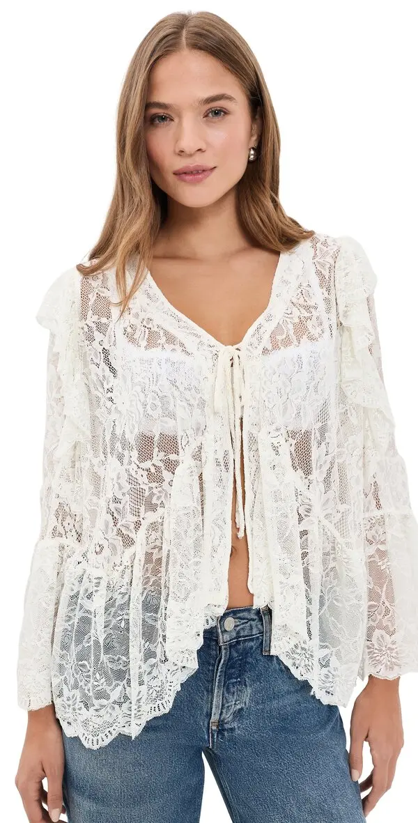 ANOTHER GIRL Oversized Tie Front Lace Blouse
