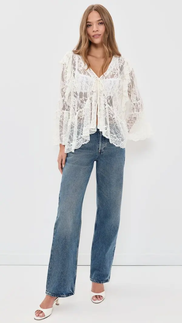 ANOTHER GIRL Oversized Tie Front Lace Blouse