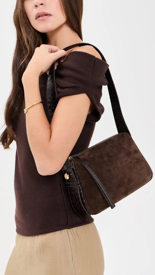 Tory Burch Suede Small Shoulder Bag - Dark Cocoa