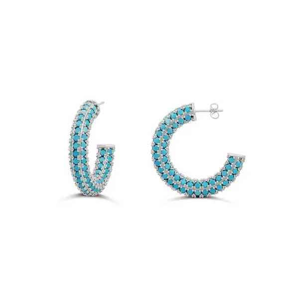 SHYMI Blue / Silver Colored Crystal Pave Hoop Earrings Silver Turquoise - Blue/silver