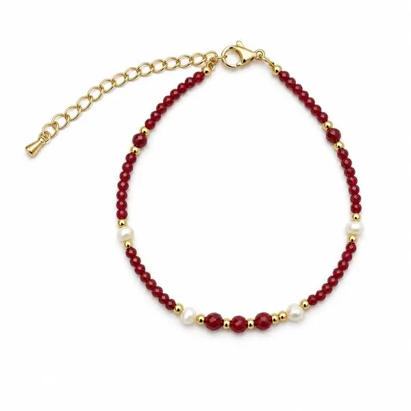 ANGEL BAROCCO Agate & Freshwater Pearl Beaded Bracelet - Red