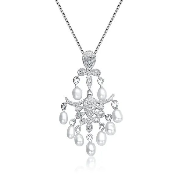 GENEVIVE Sterling Silver Cubic Zirconia Mini Chandelier Necklace - White/silver