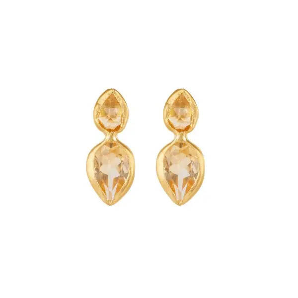 OPIUM JEWELS Neutrals Marquise Double Drop Studs Citrines - Gold