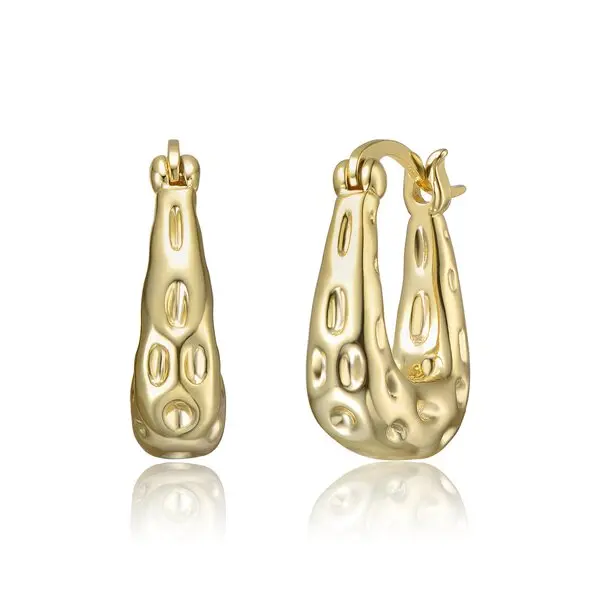 GENEVIVE Yellow Plated Openwork U-shaped Oblong Hoop Earrings - Gold