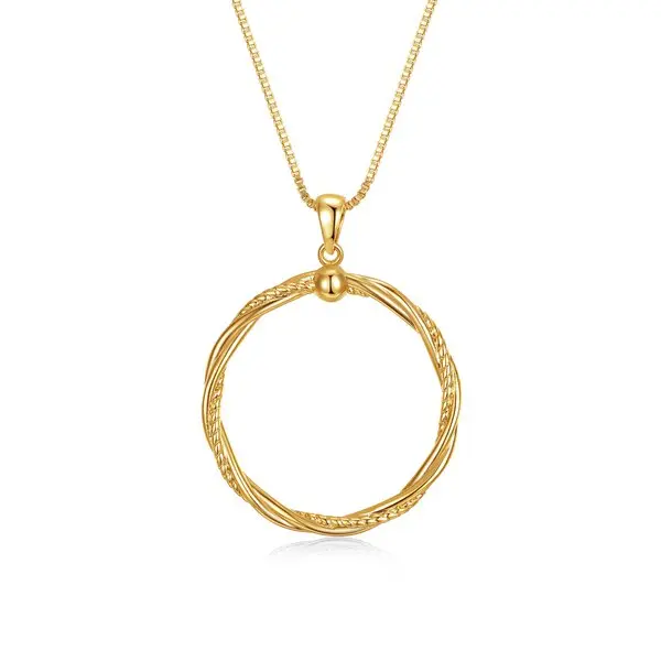 GENEVIVE Rachel Glauber Twisted Rope Eternity Wreath Halo Box Chain Necklace - Gold