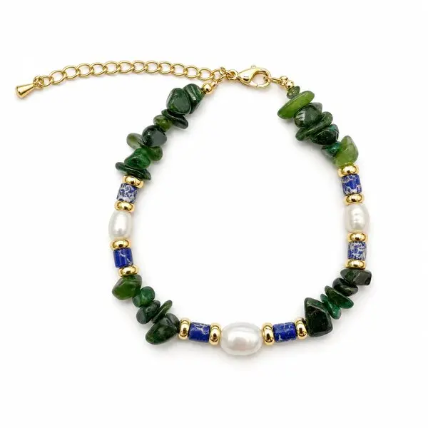 ANGEL BAROCCO Gemstone, Blue Ceramic & Baroque Pearl Bracelet - Green