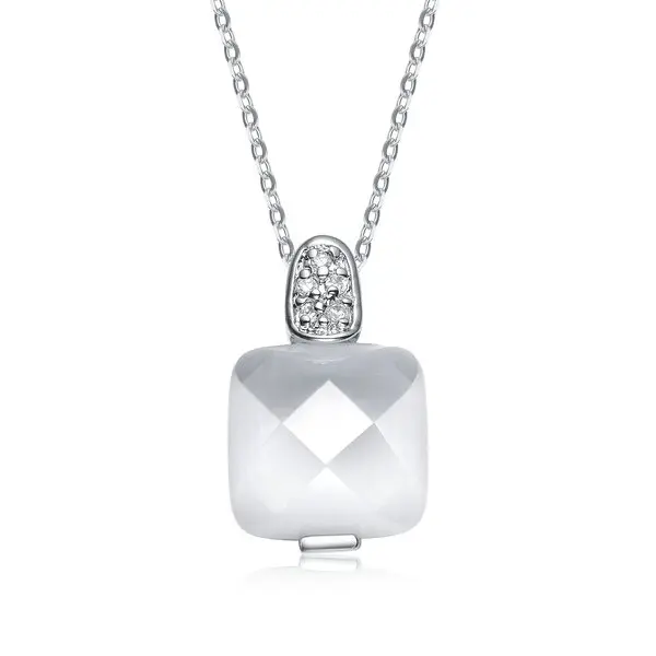 GENEVIVE Sterling Silver Rectangular Modern Style Pendant Necklace