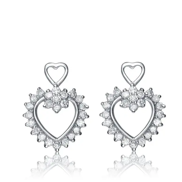 GENEVIVE Sterling Silver Cubic Zirconia Double Open Heart Earrings - White/silver