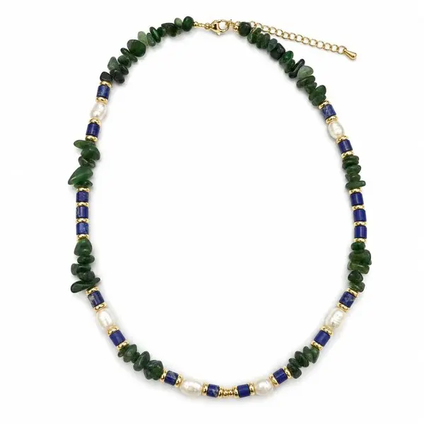 ANGEL BAROCCO Gemstone, Cobalt Blue & Baroque Pearl Beaded Necklace - Green