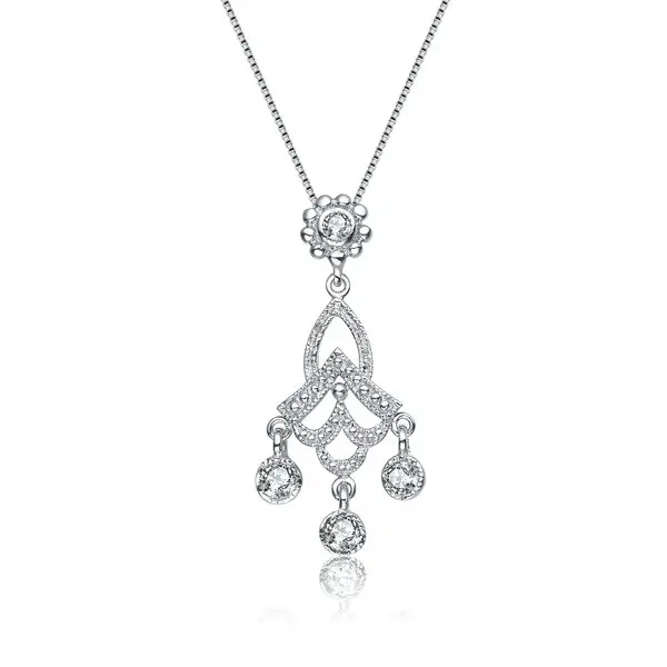 GENEVIVE Sterling Silver Cubic Zirconia Chandelier Necklace - White/silver