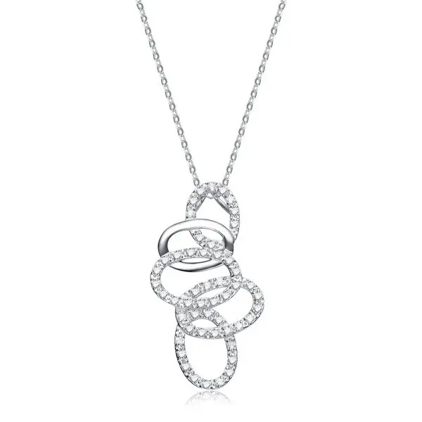 GENEVIVE Sterling Silver Rhodium-plated Oval Swirl Pendant Necklace - White/silver