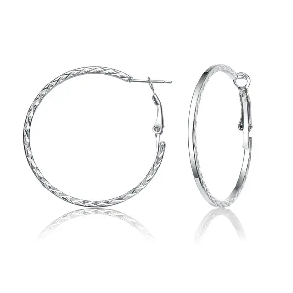 GENEVIVE Rachel Glauber Gold Plated Textured Rope Round Hoop Earrings - White