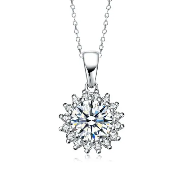 GENEVIVE Sterling Silver Cubic Zirconia Burst Necklace - White