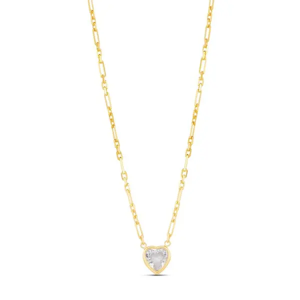 SHYMI Bezel Heart Thin Paperclip Necklace - Gold