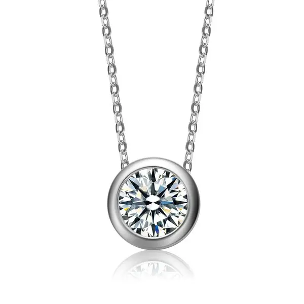 GENEVIVE Rachel Glauber Gold Plated With Diamond Cubic Zirconia Round Solitaire Bezel Floating Pendant Necklace - White