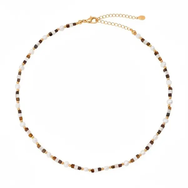 ANGEL BAROCCO Tiger Eye Gemstone Pearl Beaded Necklace - Brown
