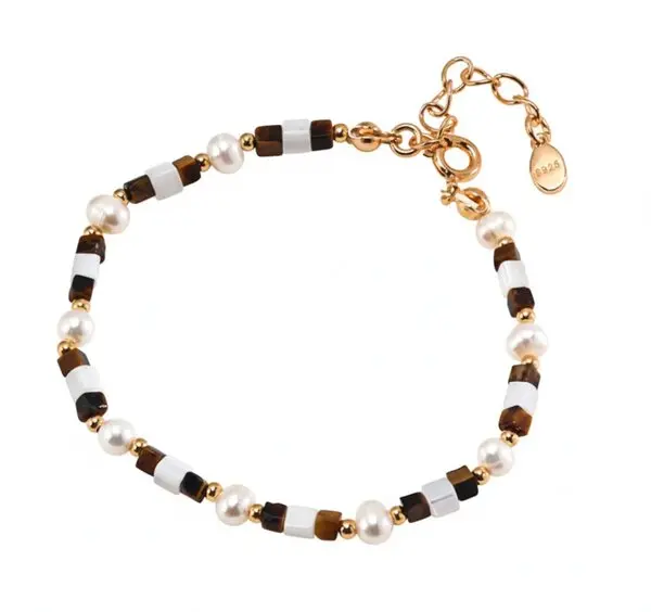 ANGEL BAROCCO Tiger Eye Gemstone Pearl Beaded Bracelet - Brown