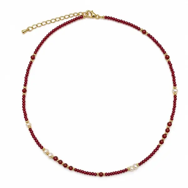 ANGEL BAROCCO Agate & Freshwater Pearl Beaded Necklace - Red