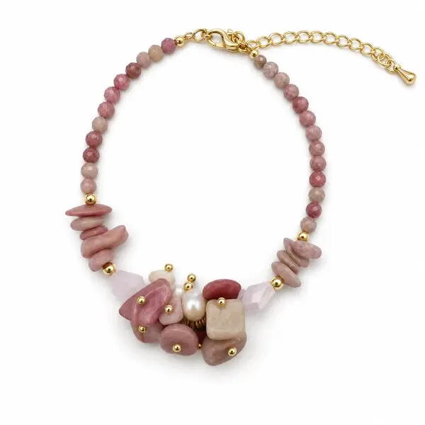 ANGEL BAROCCO Rhodonite, Rose Quartz & Pearl Cluster Bracelet - Pink