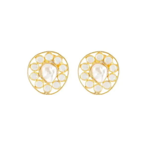 OPIUM JEWELS Gold / White Crystal & Pearl Studs - Gold/white