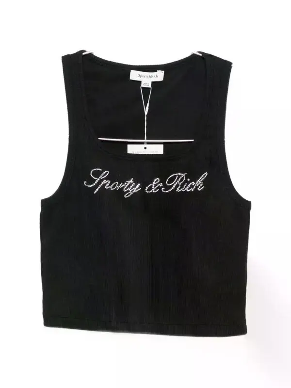 SPORTY & RICH Priscila Logo-print Ribbed Tank Top - Black