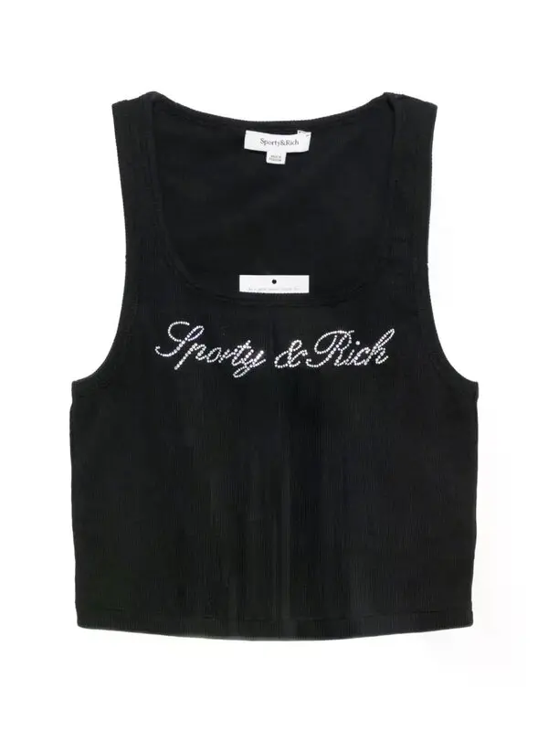 SPORTY & RICH Krystal Logo-embellished Tank Top - Black