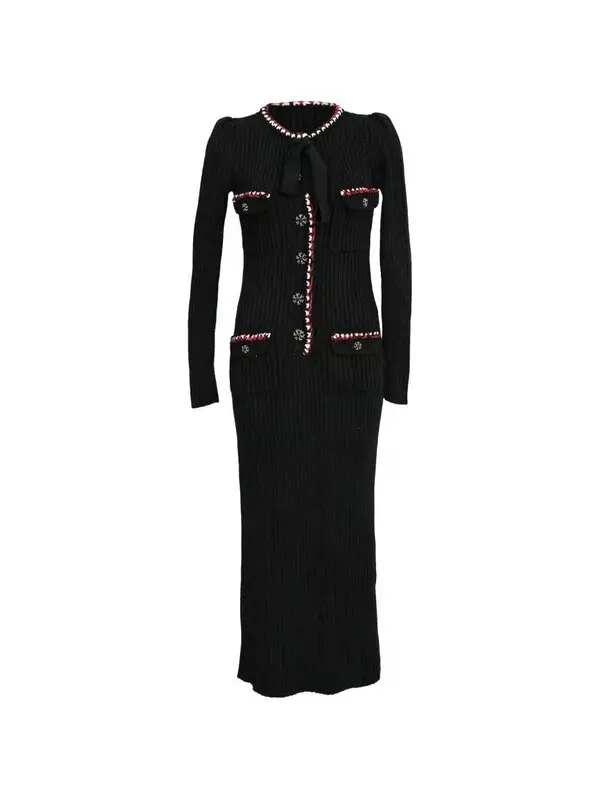 SELF-PORTRAIT Bow-detail Knit Midi Dress