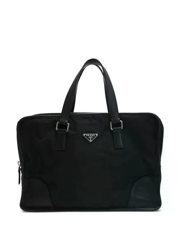 Prada Enameled Metal Triangle Briefcase - Black