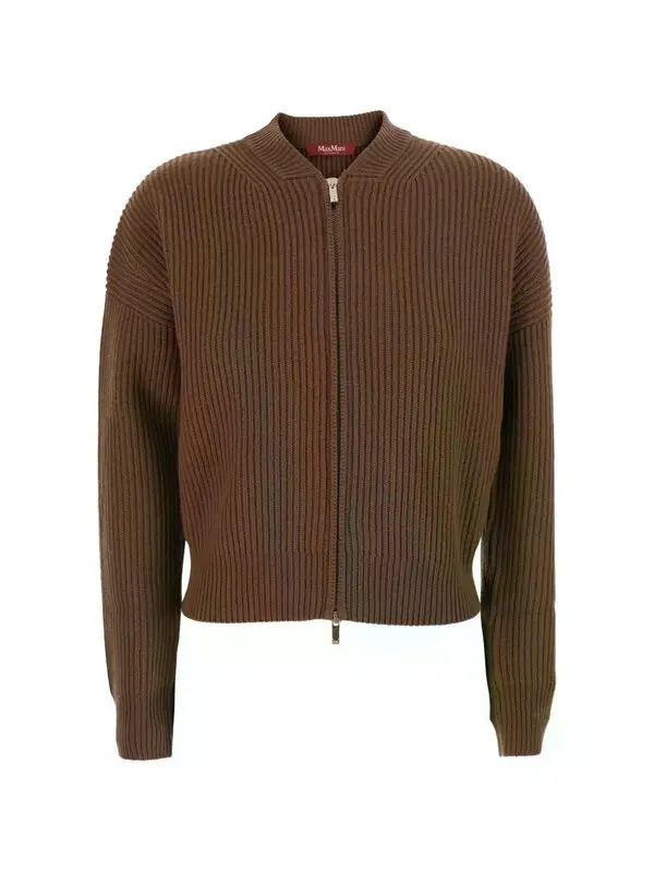 Max Mara Ribbed-knit Zip-up Cardigan - Brown