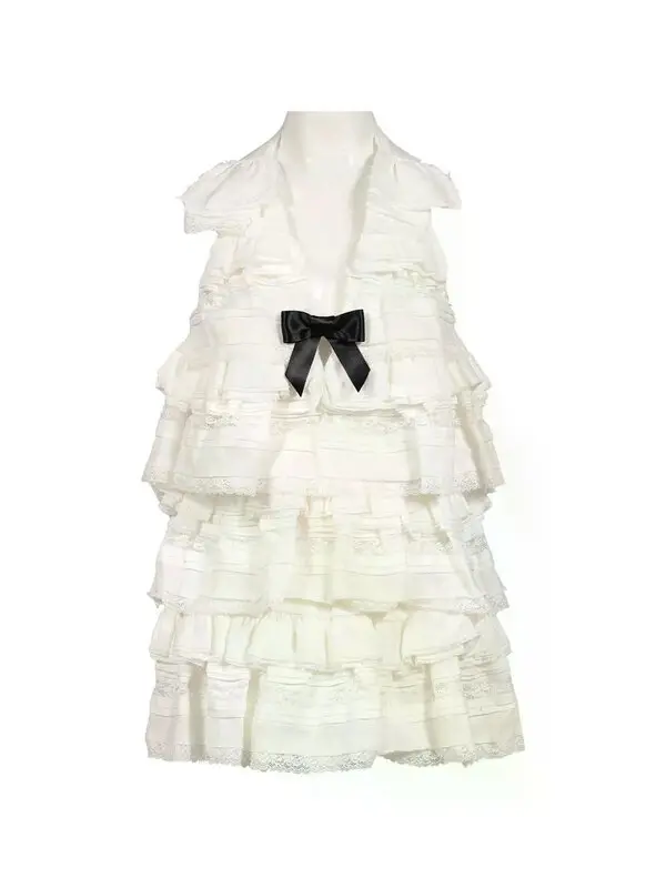 SHUSHU/TONG Ruffled Lace-trim Mini Dress - White