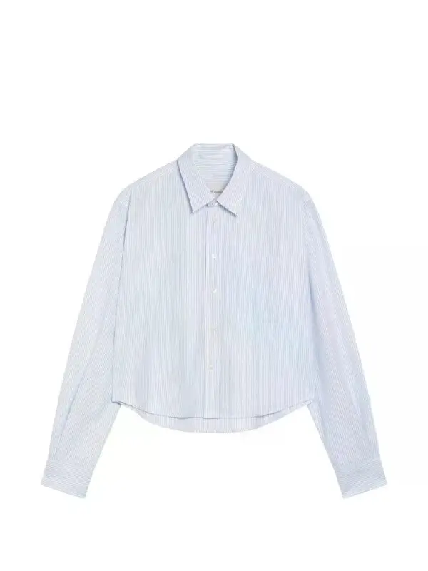 AMI Paris Cropped Striped Cotton Shirt - White