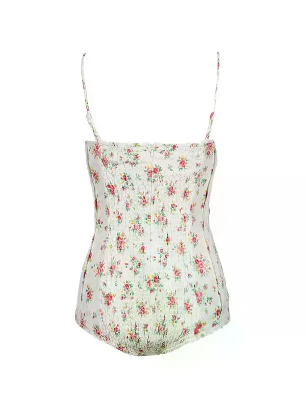 SHUSHU/TONG Floral-print Ruffled Bodysuit - White