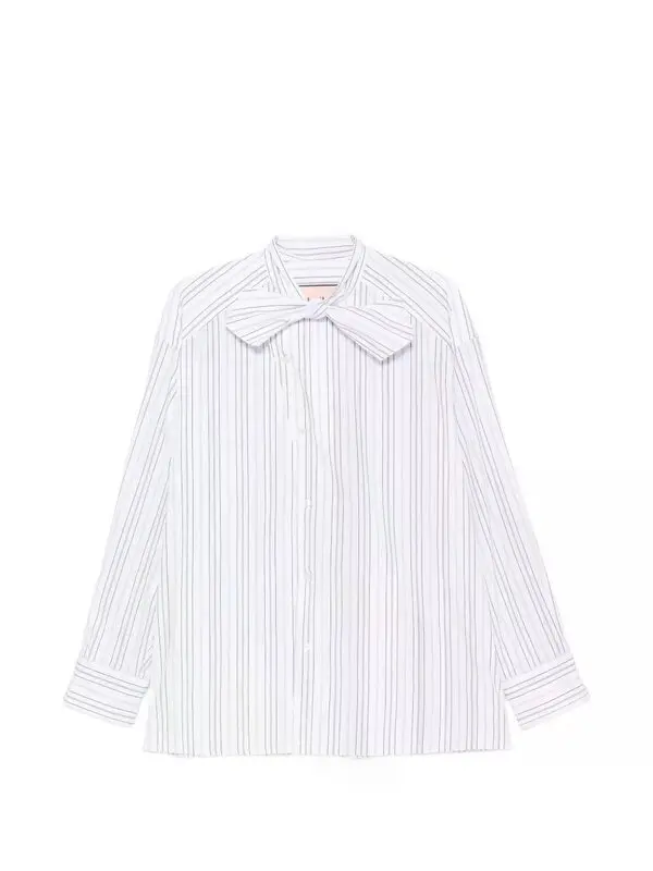 Plan C Striped Pussy-bow Shirt - White