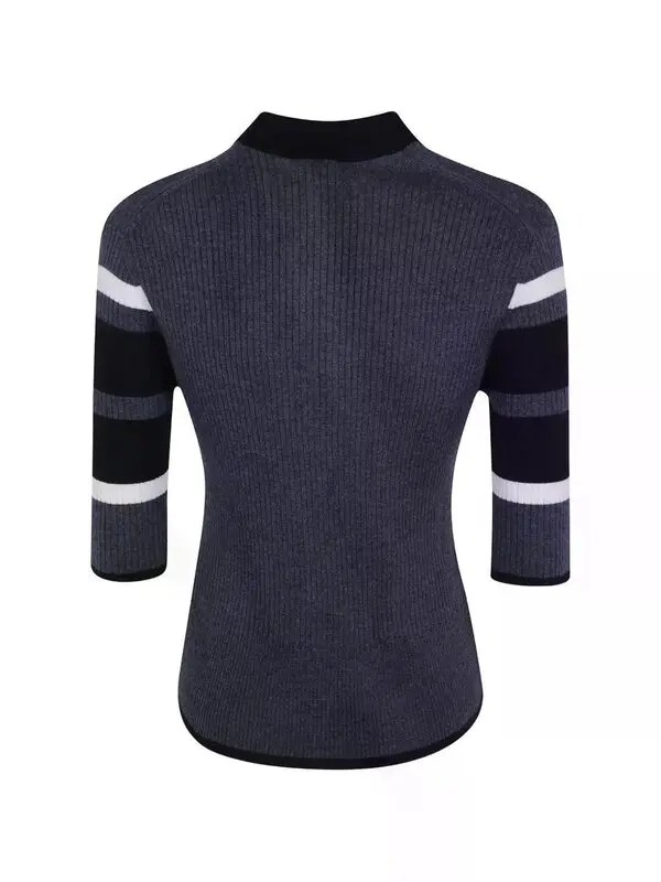 Mantū Striped-sleeve Ribbed-knit Polo Top - Grey