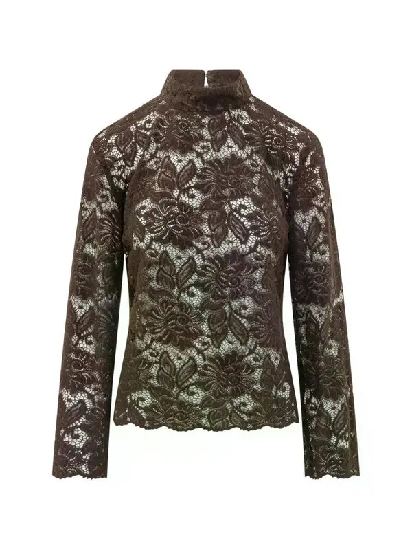 LE SULLY STUDIO Floral-lace High-neck Blouse - Brown